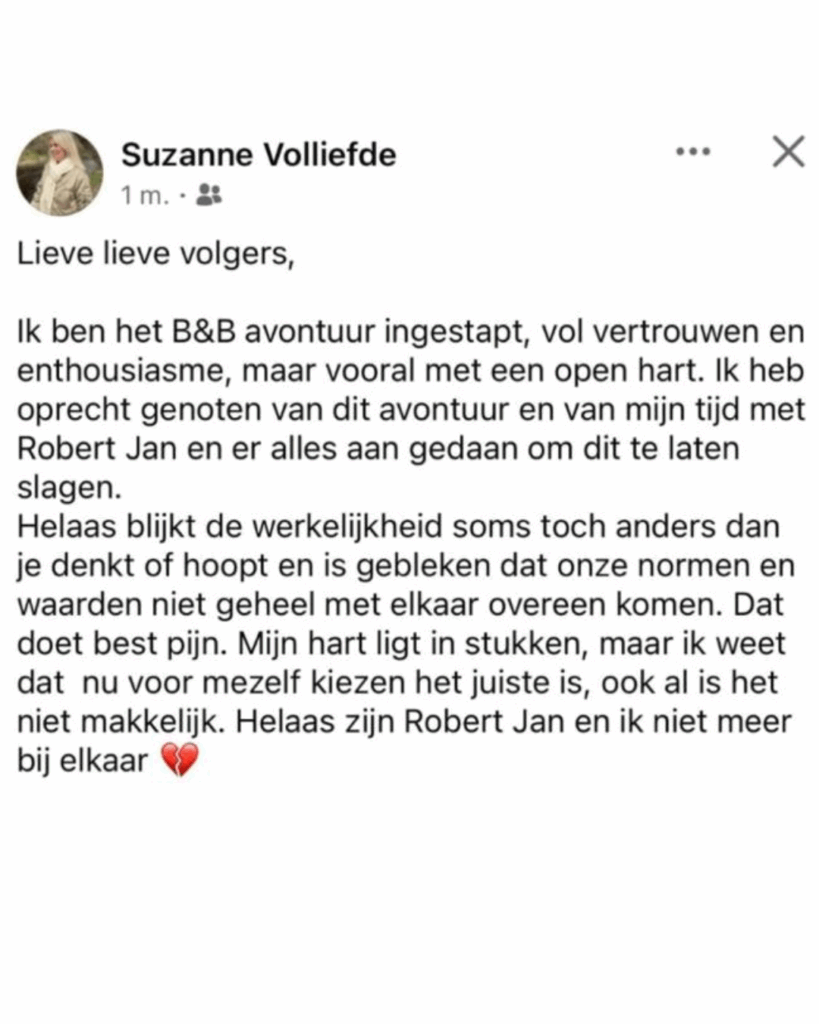 Suzan en Robert Jan uit B&B Vol Liefde zijn uit elkaar: "Mijn hart ligt ...